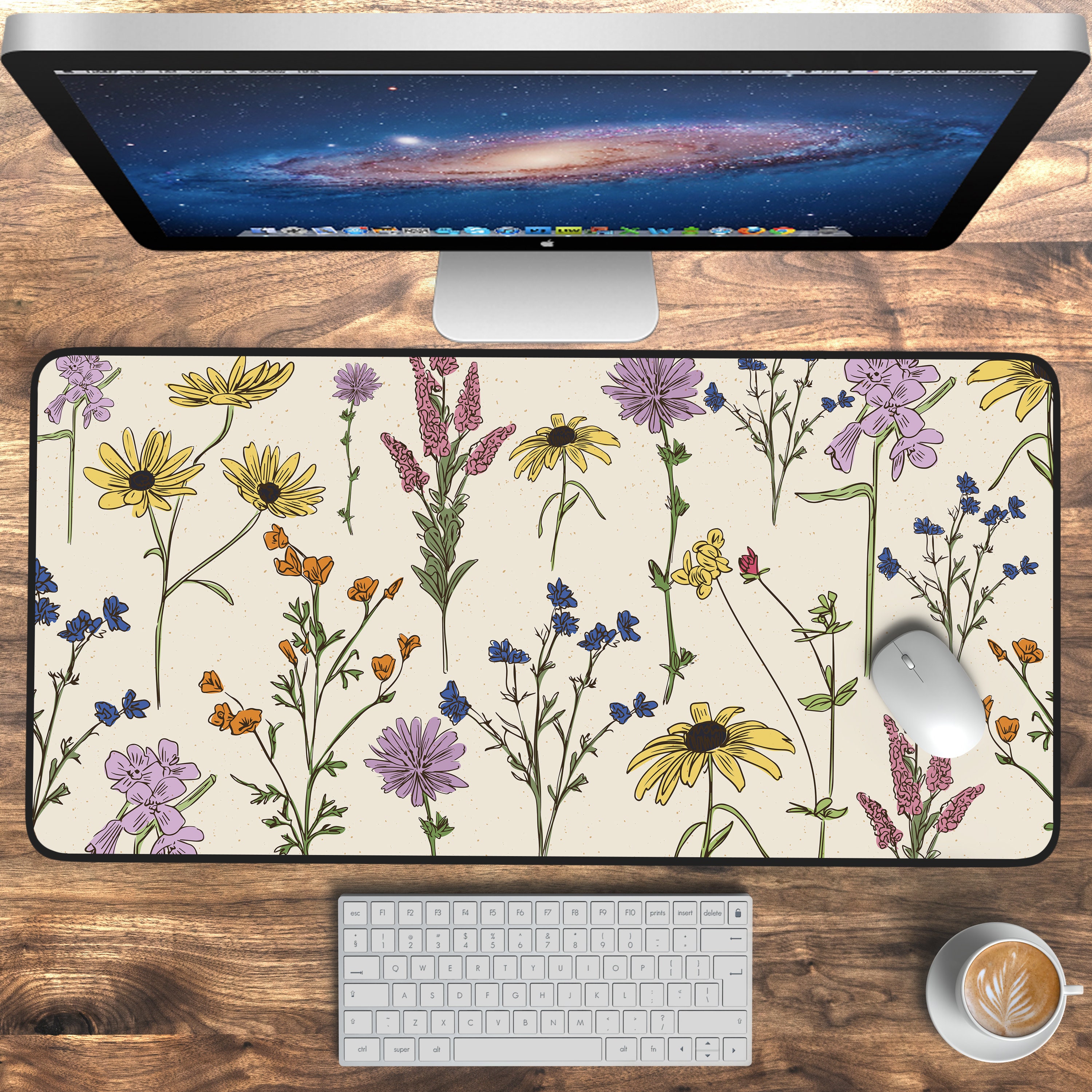 Floral Desk Mat Wildflower, Aesthetic Botanical Mouse Pad, Butterfly ...