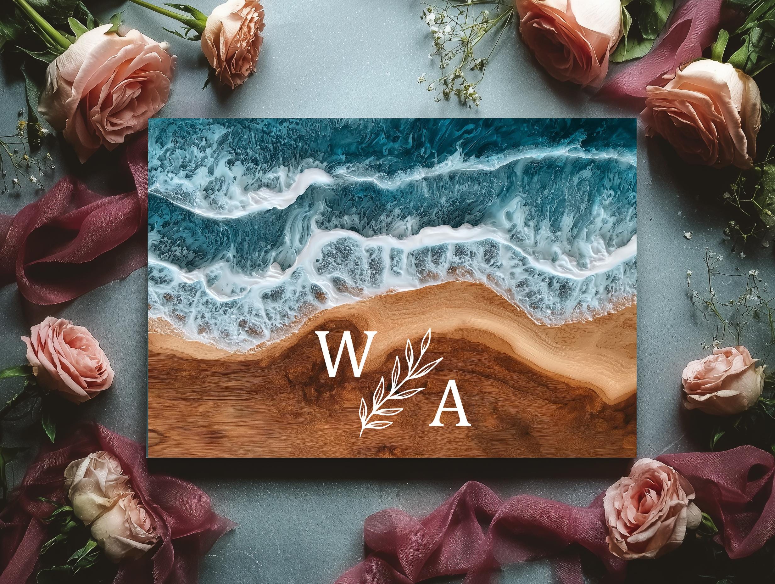 Ocean Wave Glass Cutting Board Wood Print Personalized Anniversary ...
