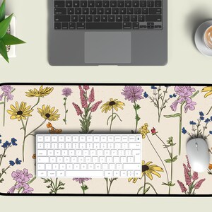 Floral Desk Mat Wildflower, Aesthetic Botanical Mouse Pad, Butterfly ...