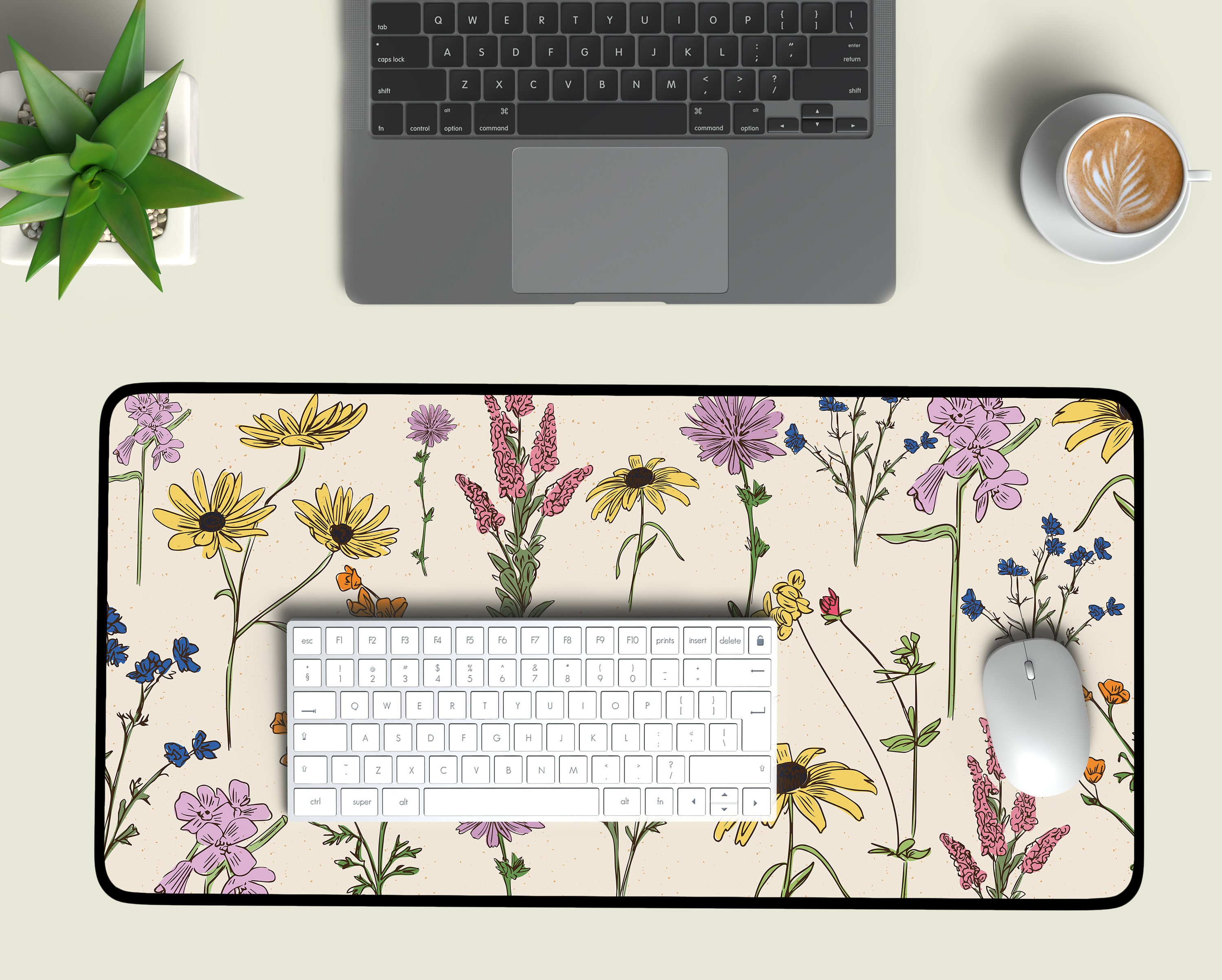 Floral Desk Mat Wildflower, Aesthetic Botanical Mouse Pad, Butterfly ...