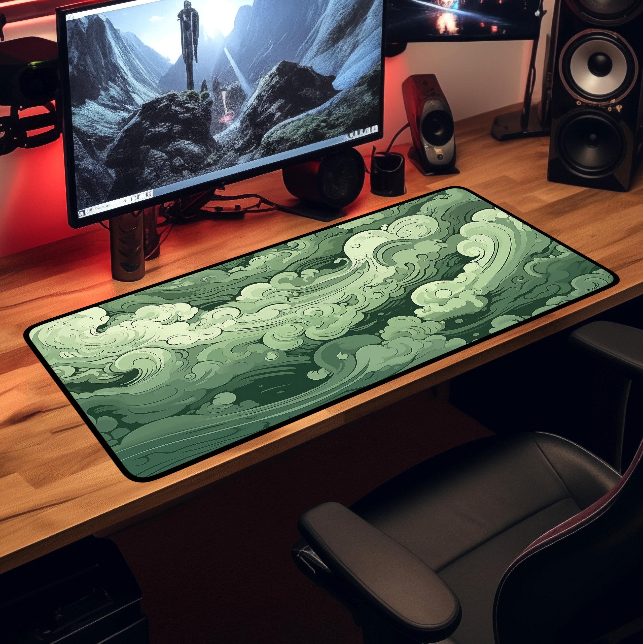 Primordial Earth Mousepad, Swirling Sage Green Desk Mat, Desk Mat ...