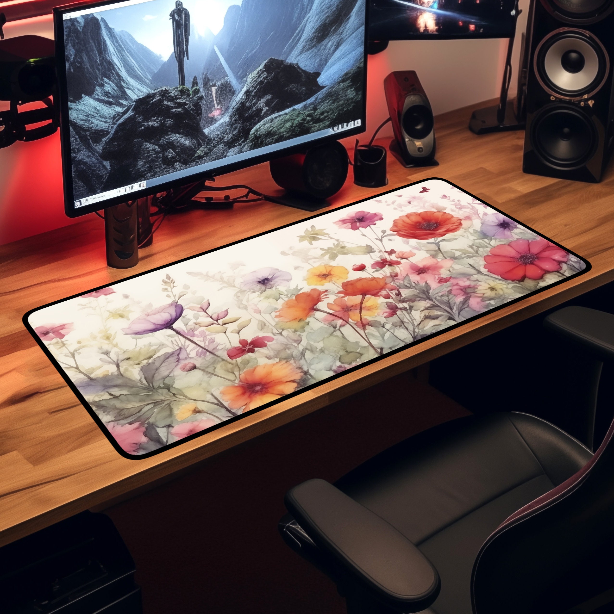 Cottagecore Desk Mat Floral Watercolor Flowers Deskmat - Etsy