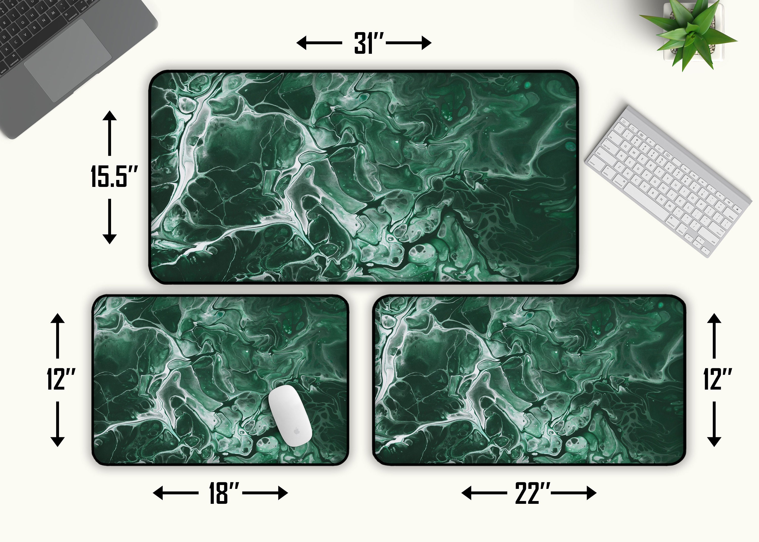 Elegant Marble Desk Mat, Emerald Green Aesthetic Swirly Keyboard Mat ...
