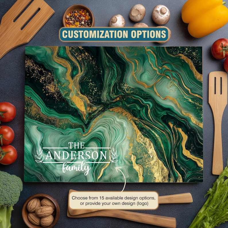 Green Marble Gold Glass Cutting Board, Unique Wedding Gift ...