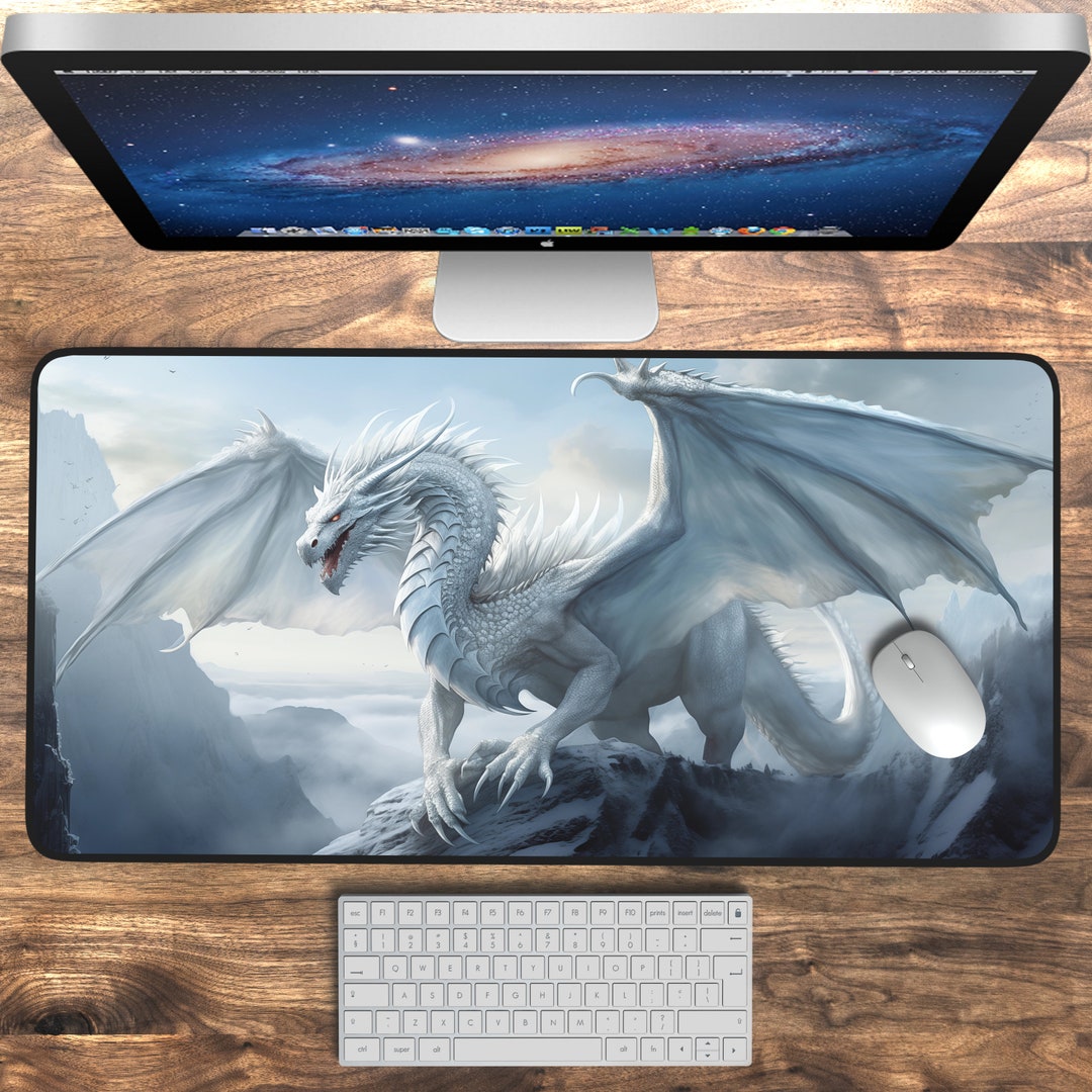 White Dragon Mousepad, Large Gaming Mouse Pad, Moon Draco XL Desk Mat ...