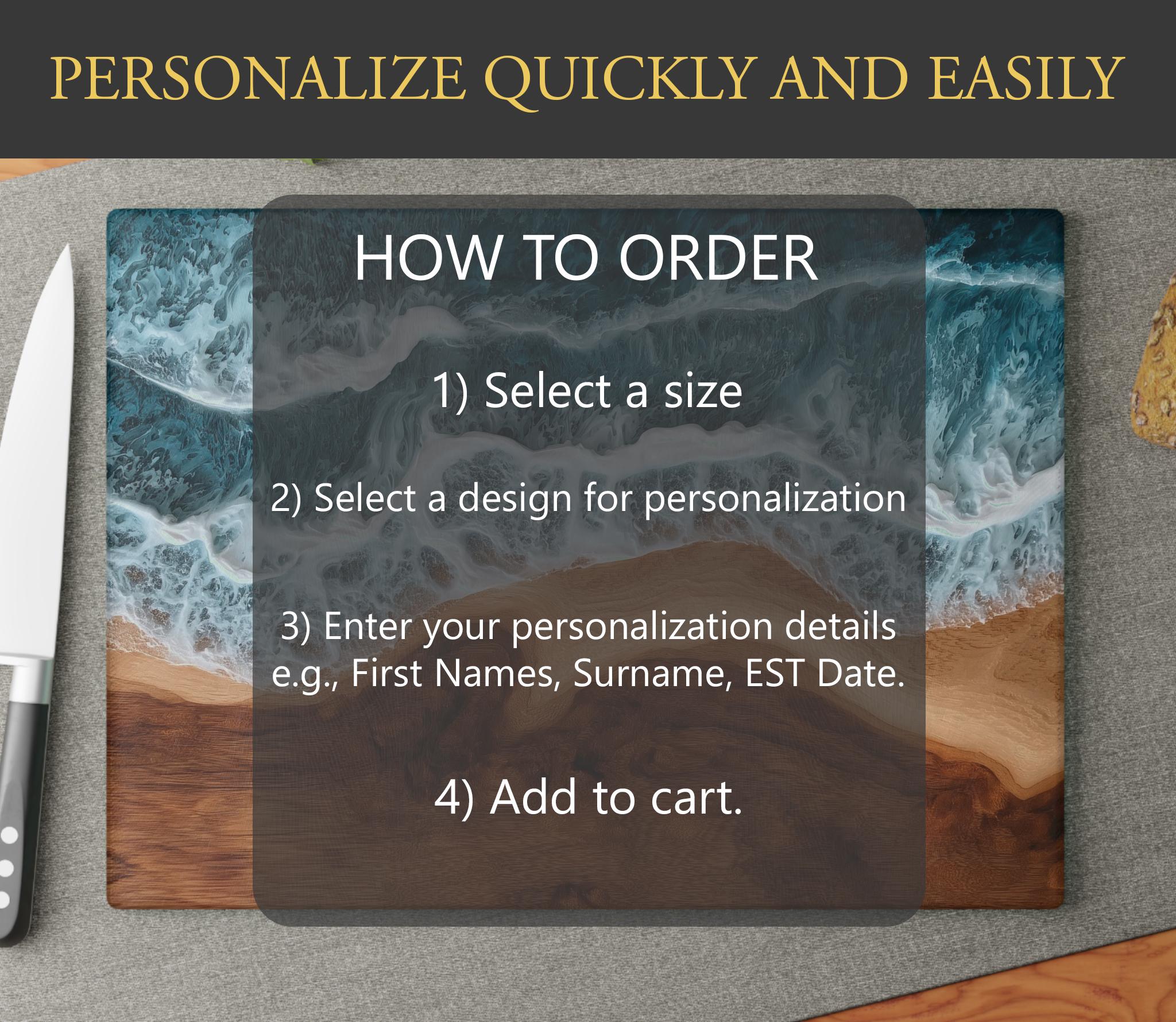 Ocean Wave Glass Cutting Board Wood Print Personalized Anniversary ...