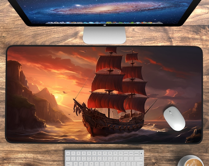 Desk Mat, Fantasy Pirate Ship Large Mouse Pad, Cute Gaming Desk Pad ...