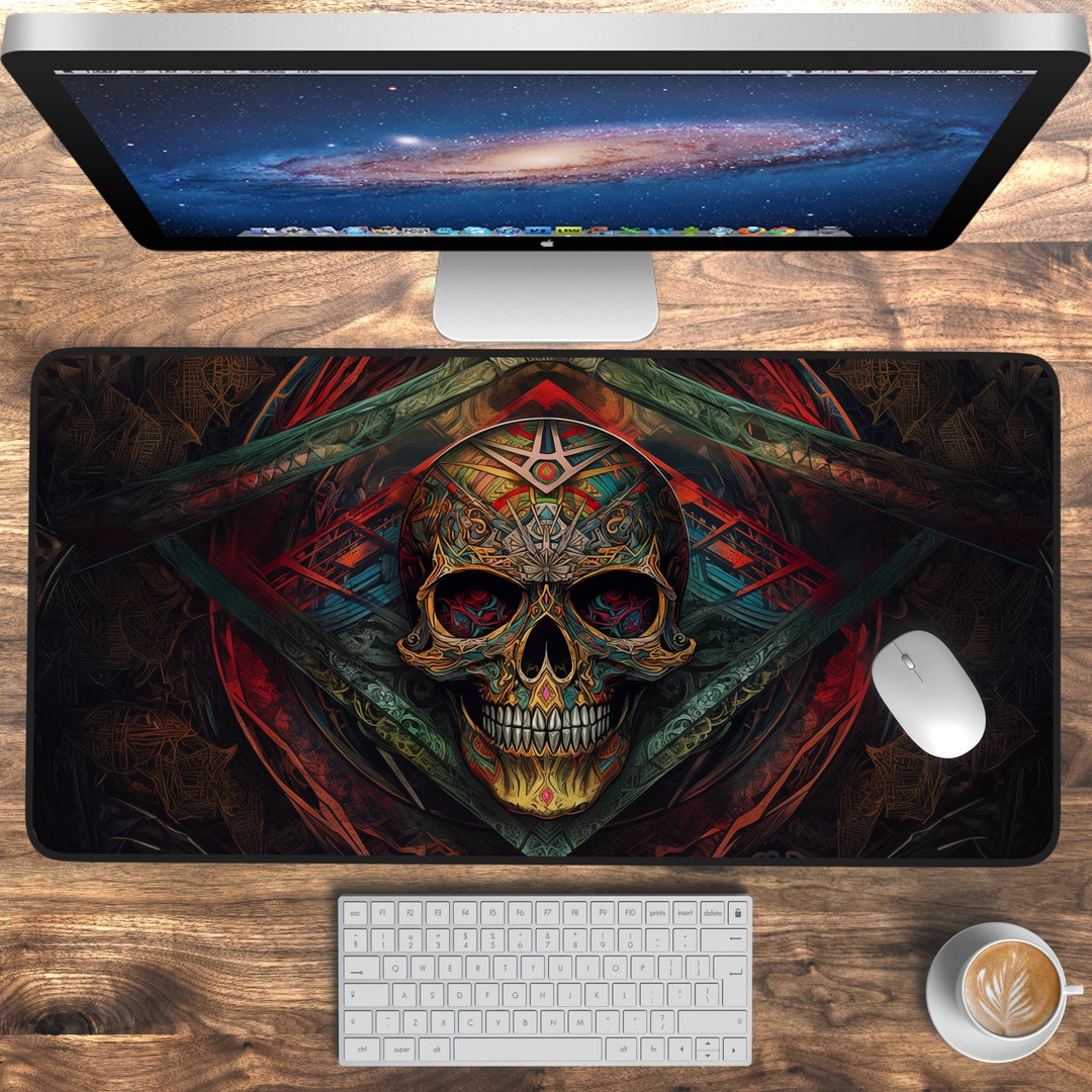 Gothic Skull Desk Mat Dark, Goth Extra Large Mousepad, Geometric ...
