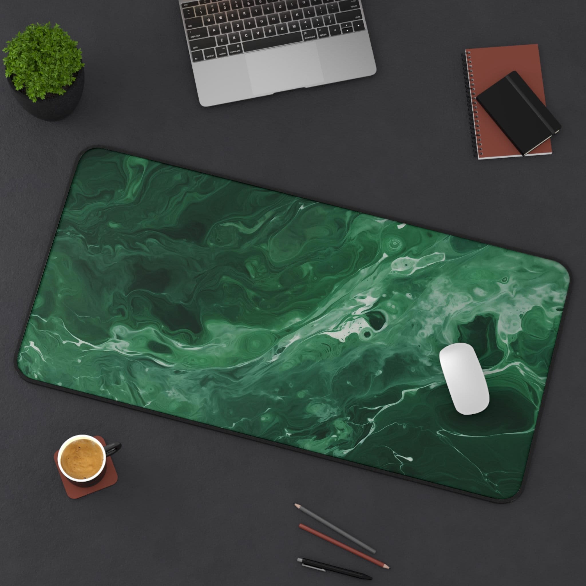 Elegant Marble Desk Mat, Emerald Green Aesthetic Swirly Keyboard Mat ...