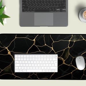 Elegant Marble Desk Mat Dark, Gold Kintsugi Texture XXL Gaming Mouse ...