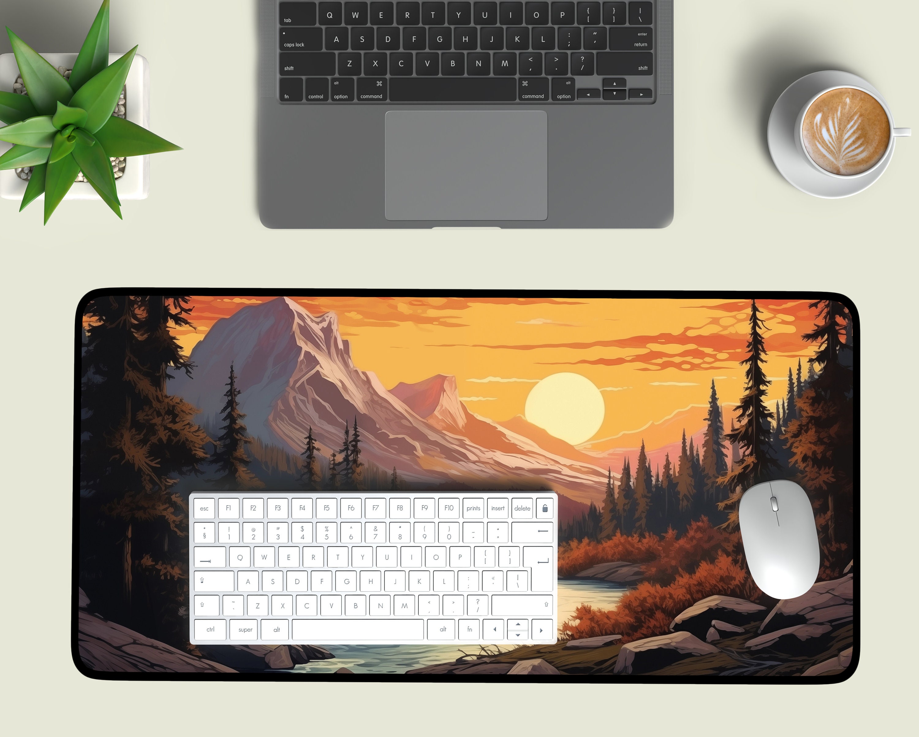 Mountain Desk Mat, Gaming Mouse Pad, River Forest Large Mousepad ...