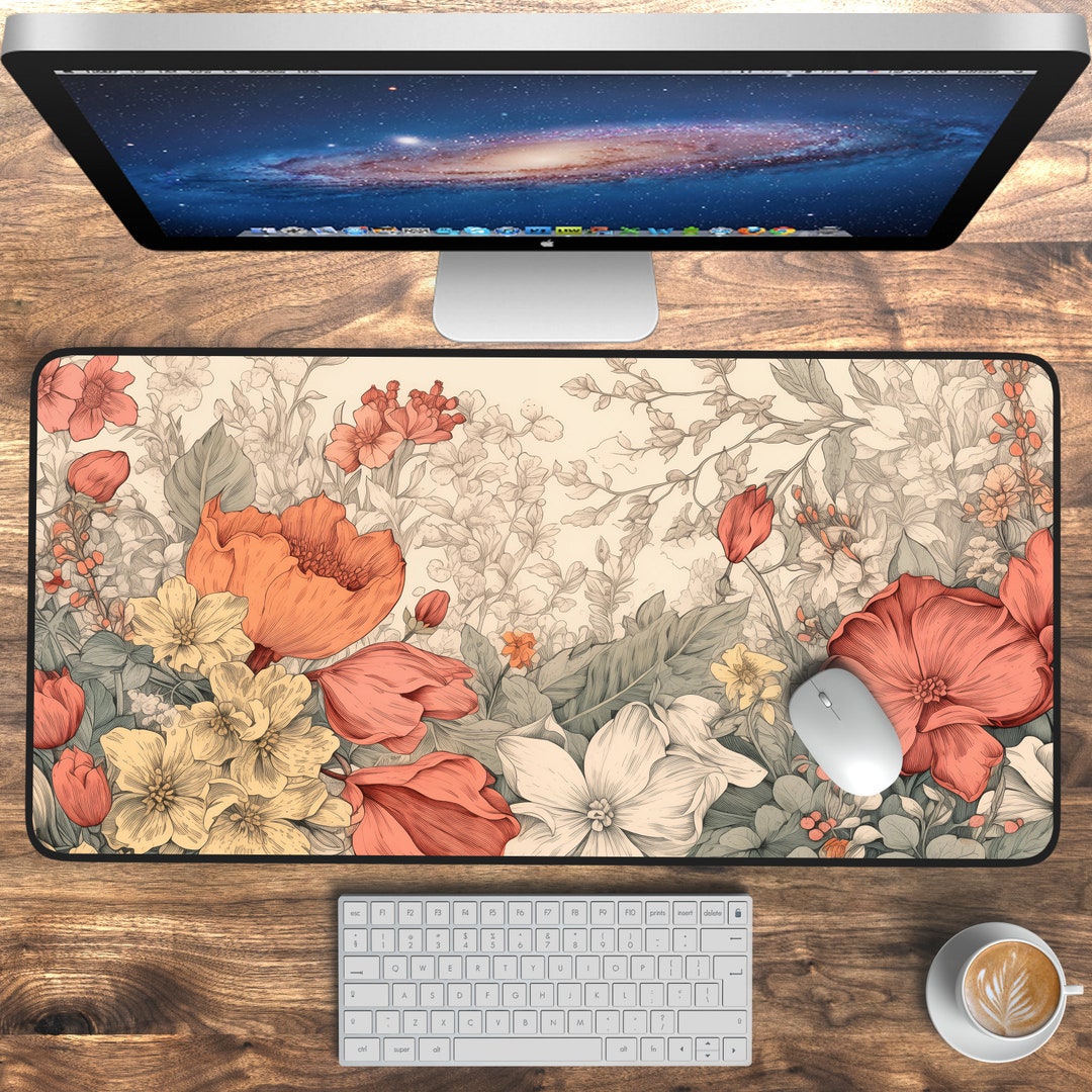 Wildflower Desk Mat Floral, Garden Desk Pad, Cottagecore Vintage Desk ...