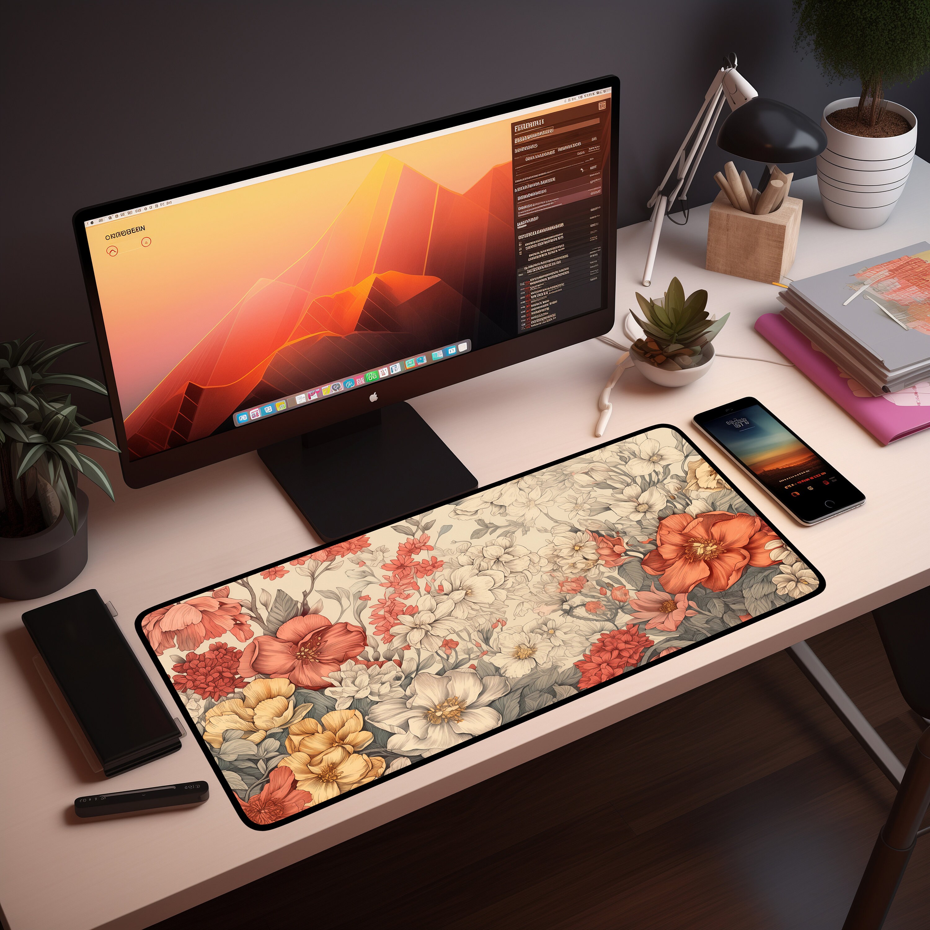 Garden Desk Pad, Wildflower Desk Mat Floral, Nature Botanical Mouse Pad ...