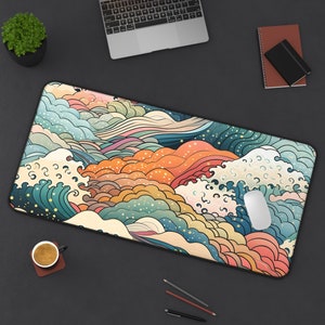 Japanese Ukiyo-e Desk Mat, Japanese Art Office Decor, Large Mousepad ...