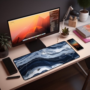 Navy Blue Marble Desk Mat Luxury, XXL Gaming Mouse Pad, Aesthetic ...