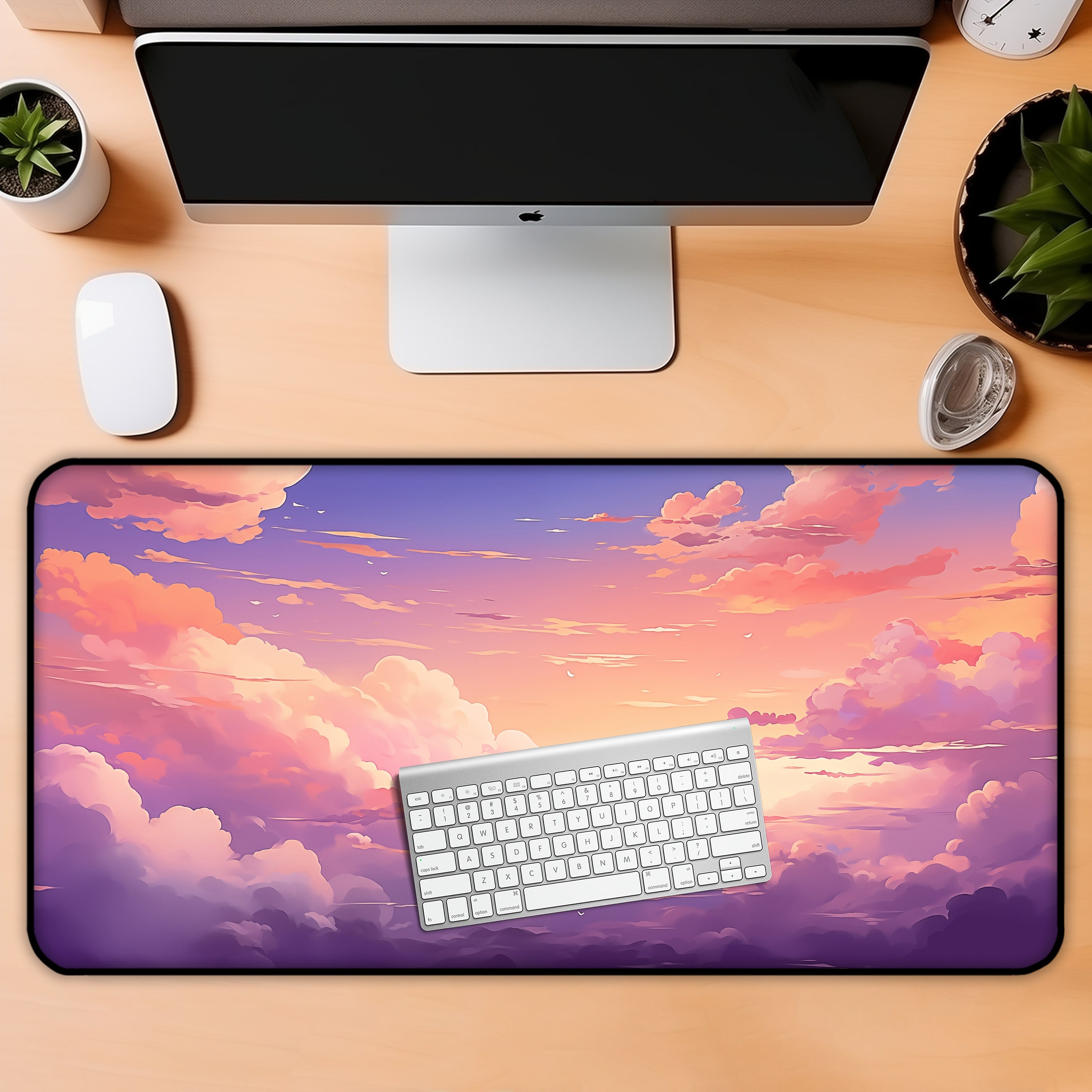 Kawaii Clouds Desk Mat, Anime Gaming Desk Mat, Cute Desk Pad, Large ...