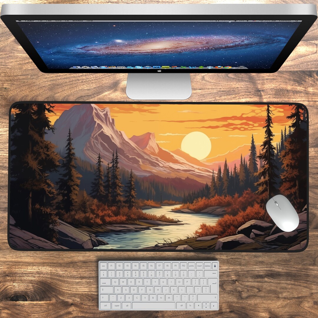 Mountain Desk Mat, Gaming Mouse Pad, River Forest Large Mousepad ...