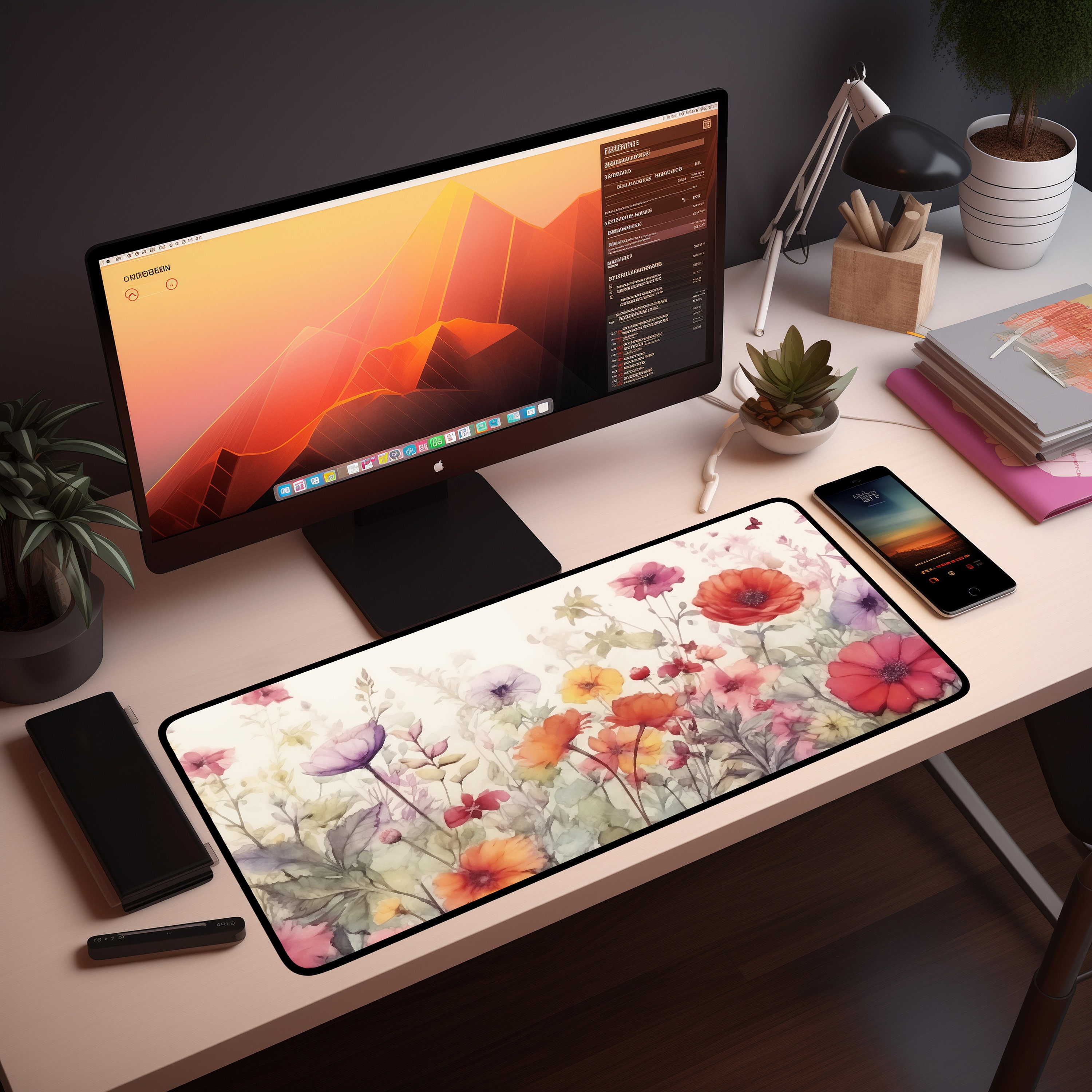 Cottagecore Desk Mat Floral Watercolor Flowers Deskmat - Etsy