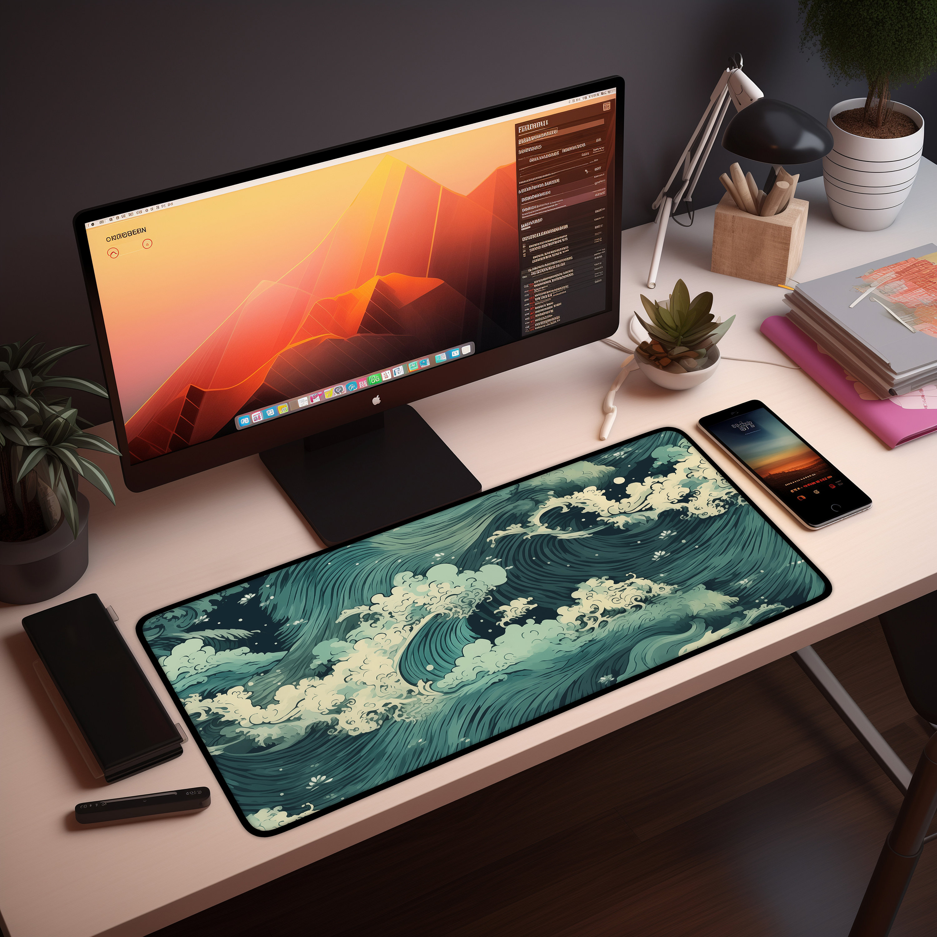 Japanese Ukiyo-e Desk Mat, Japanese Art Workspace Office Decor, Large ...