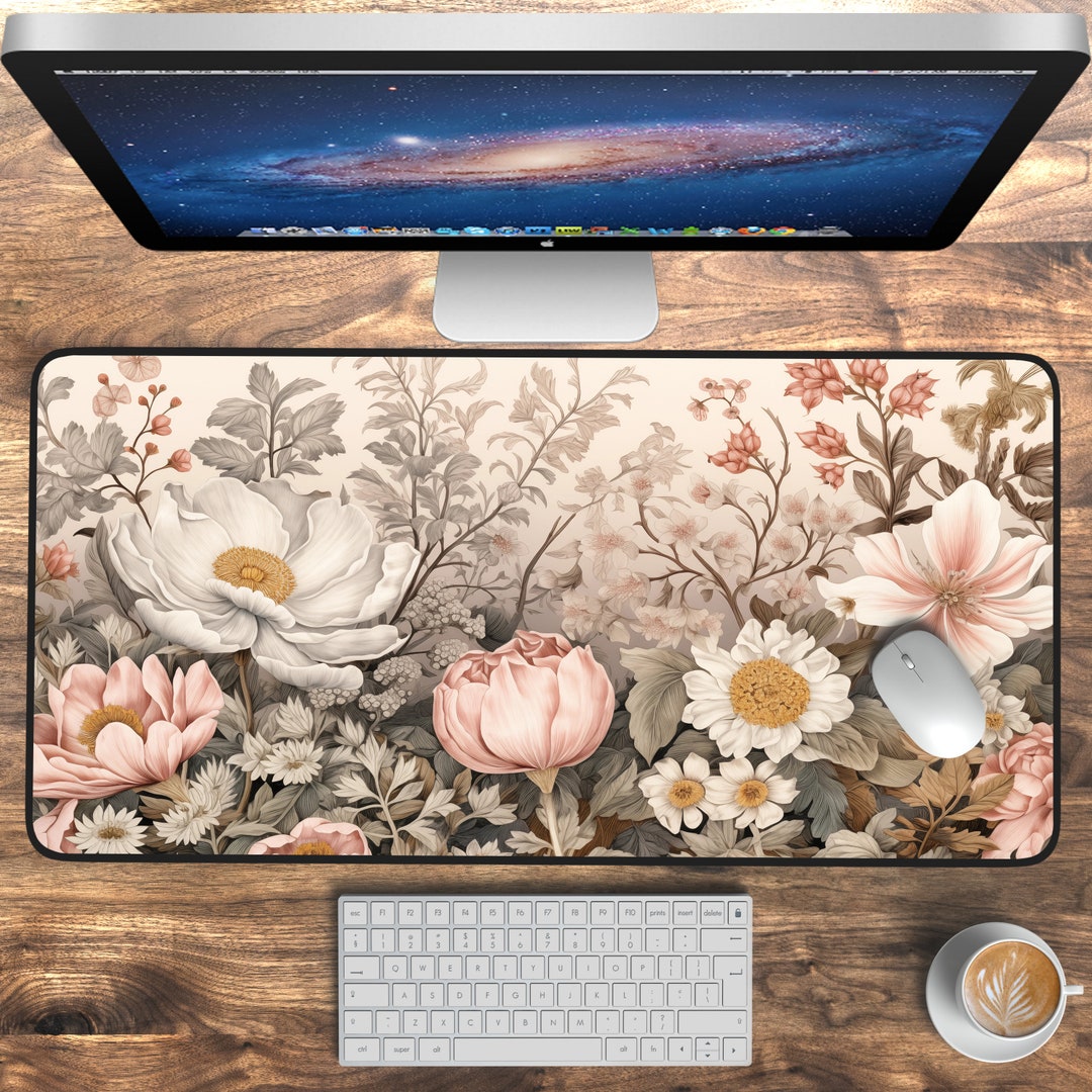 Floral Desk Mat Wildflower, Cottagecore Vintage Desk Mat, Garden Desk ...