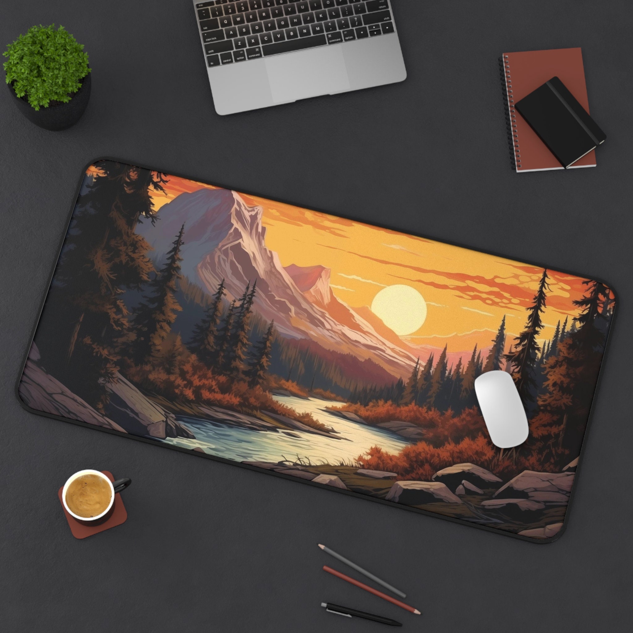 Mountain Desk Mat, Gaming Mouse Pad, River Forest Large Mousepad ...