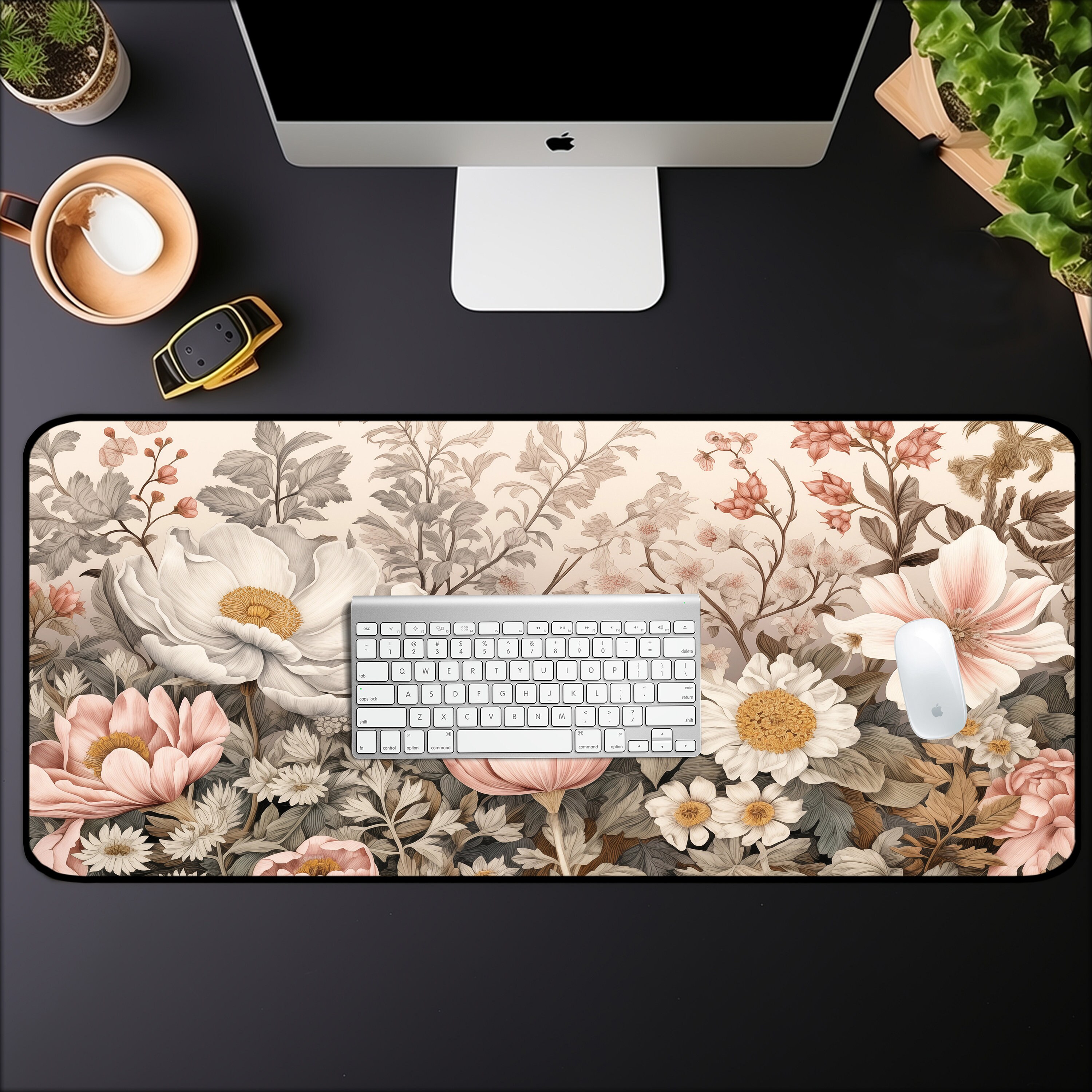 Floral Desk Mat Wildflower, Cottagecore Vintage Desk Mat, Garden Desk ...