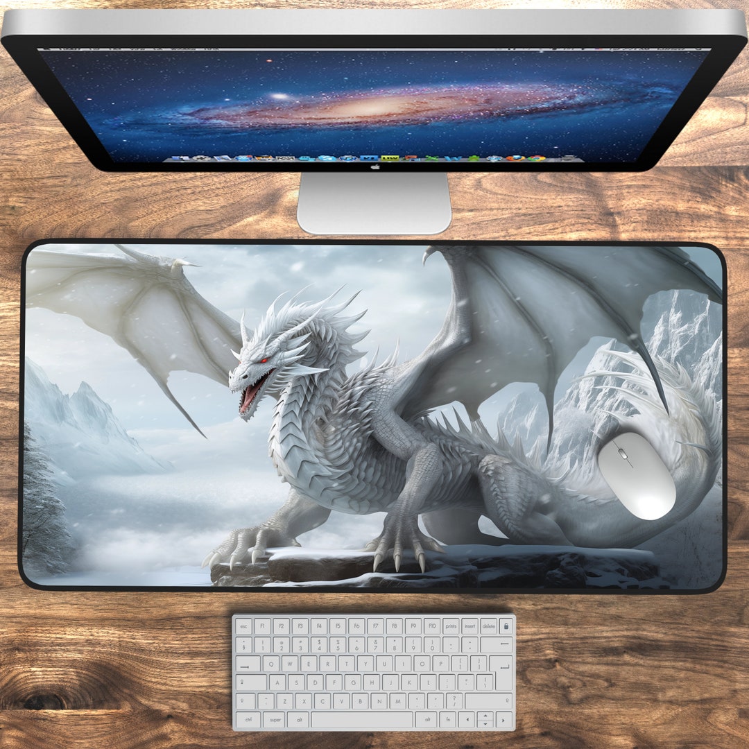 White Dragon Desk Mat, Art Fantasy Desk Pad, Large Gaming Mouse Pad ...