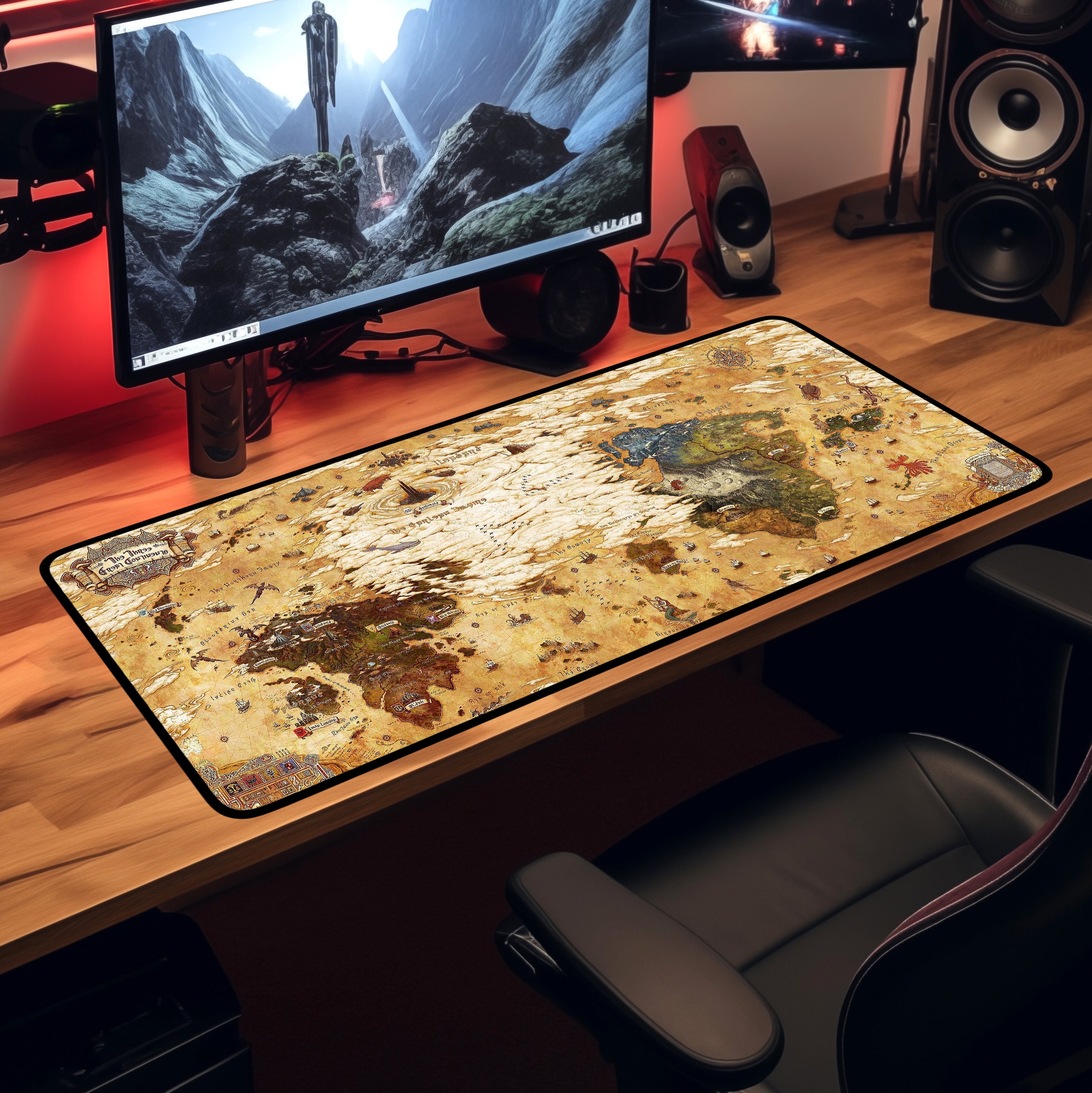 FFXIV World Map Desk Mat Three Continents Eorzea Hydaelyn Desk Pad ...