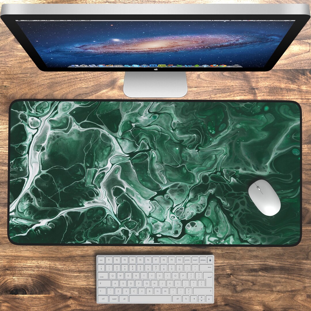 Elegant Marble Desk Mat, Emerald Green Aesthetic Swirly Keyboard Mat ...
