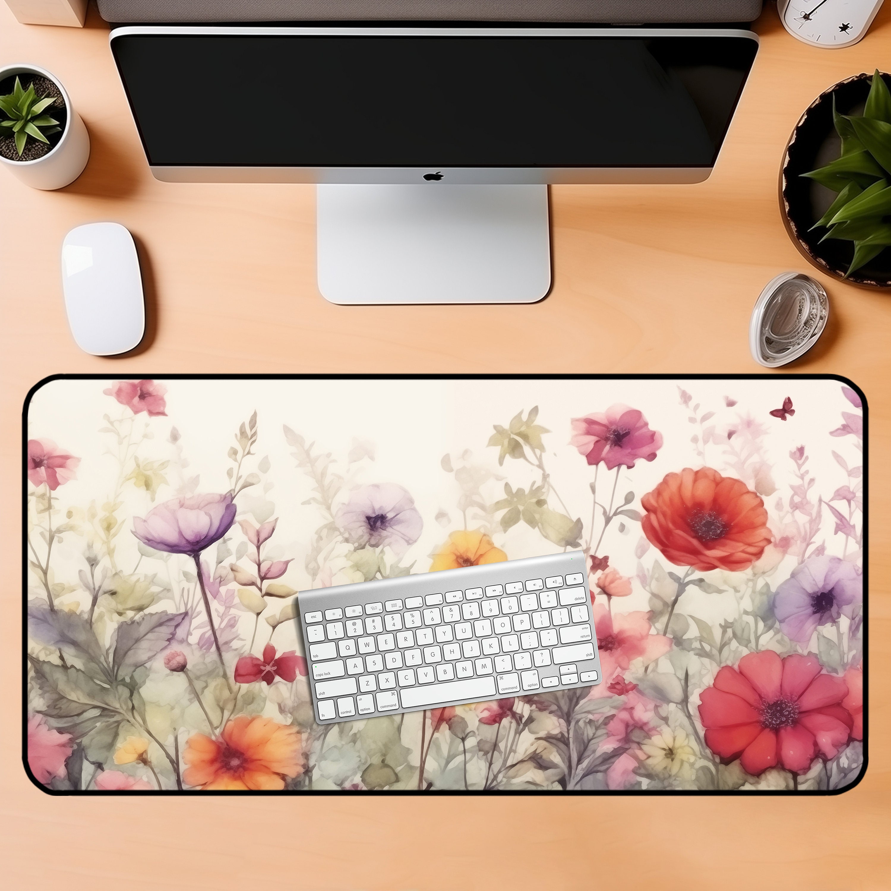 Cottagecore Desk Mat Floral Watercolor Flowers Deskmat - Etsy