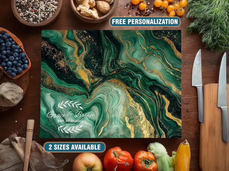 Green Marble Gold Glass Cutting Board, Unique Wedding Gift ...