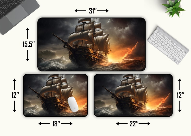 Pirate Ship Desk Mat Fantasy, Large Mouse Pad, Gaming Desk Mat, Cute ...