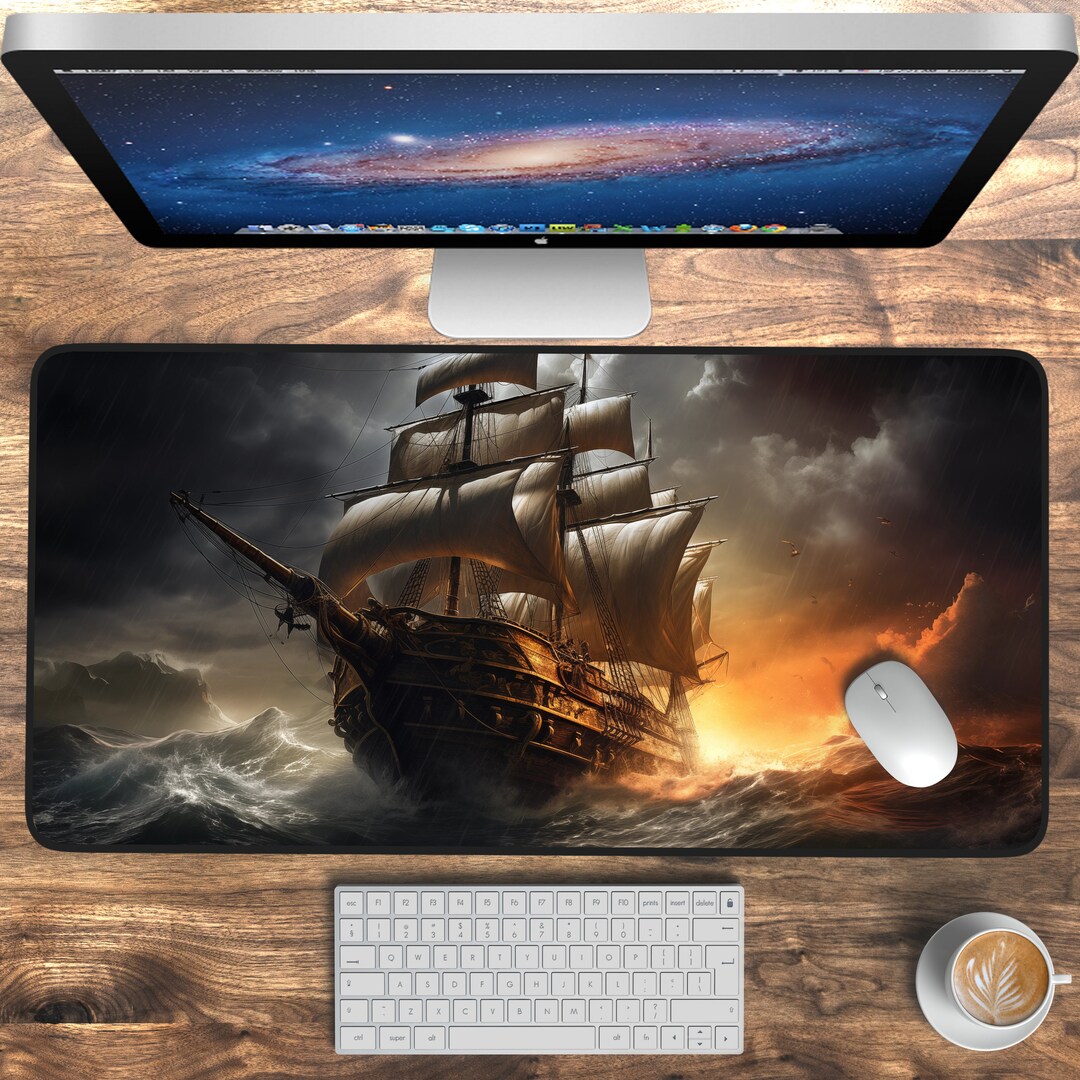 Pirate Ship Desk Mat Fantasy, Large Mouse Pad, Gaming Desk Mat, Cute ...