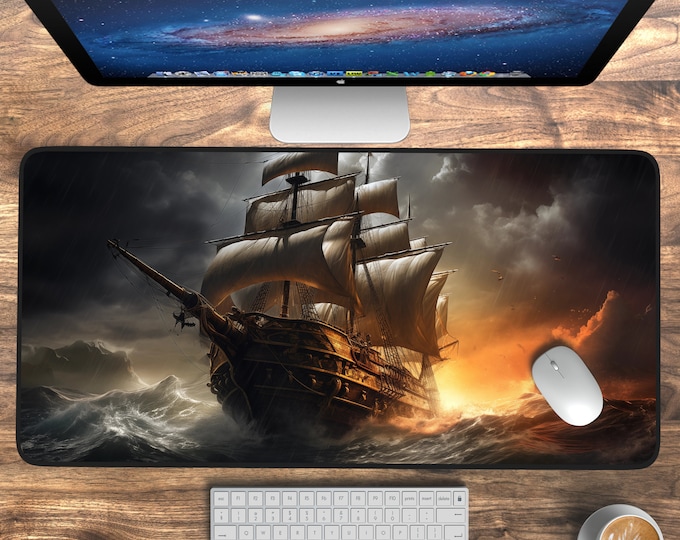 Desk Mat, Fantasy Pirate Ship Large Mouse Pad, Cute Gaming Desk Pad ...