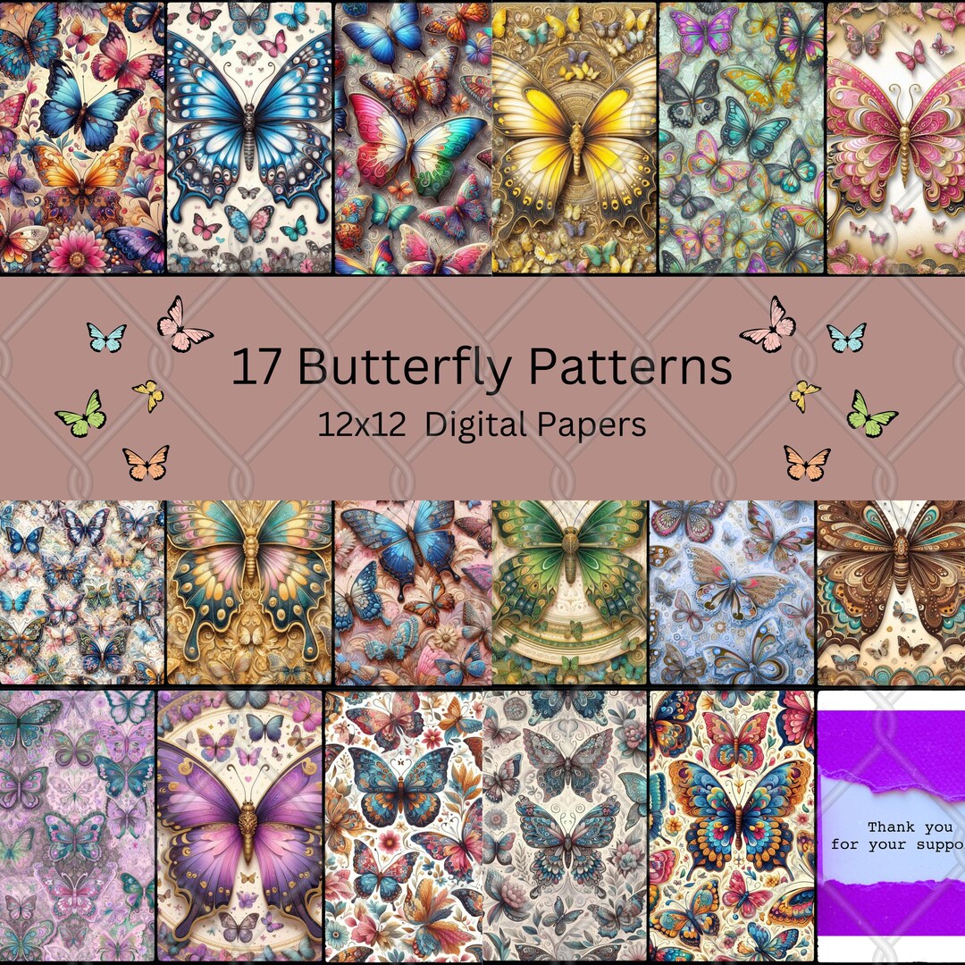 Butterfly Digital Paper, Butterfly Paper Crafts, Butterfly Pattern ...