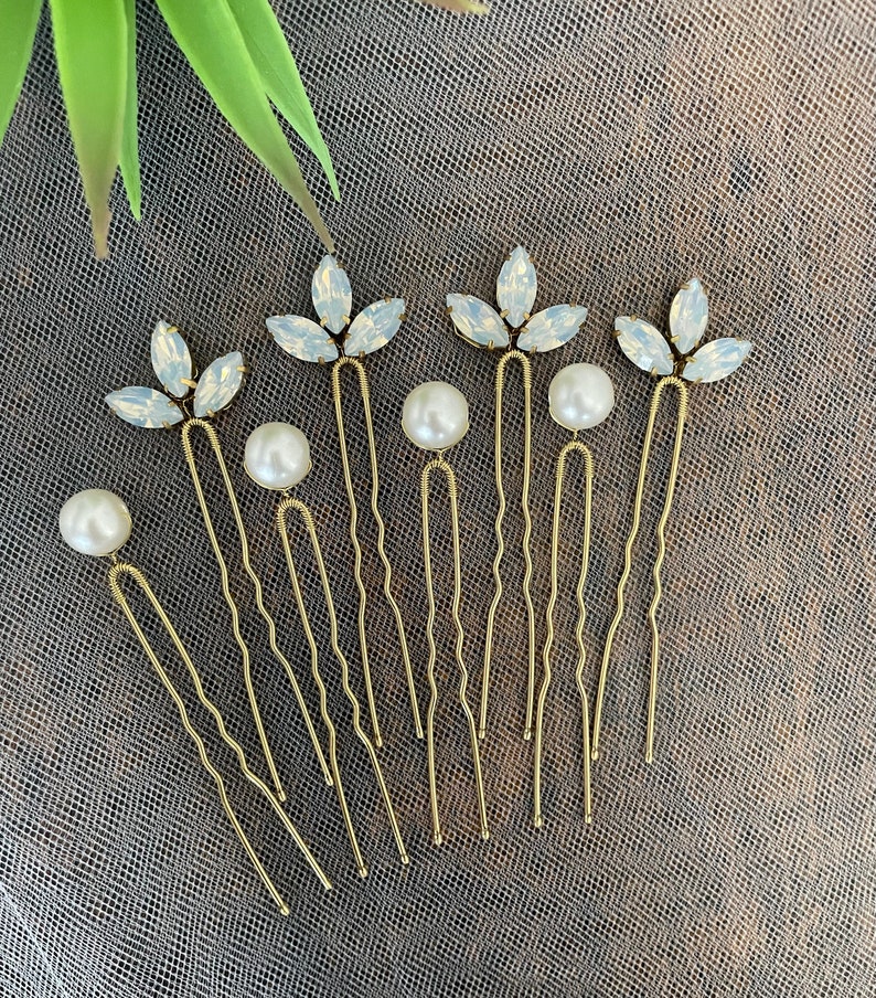 Opal Crystal and Pearl Wedding Hair Pins, Bridal Hair Pins, Pearl Hair ...