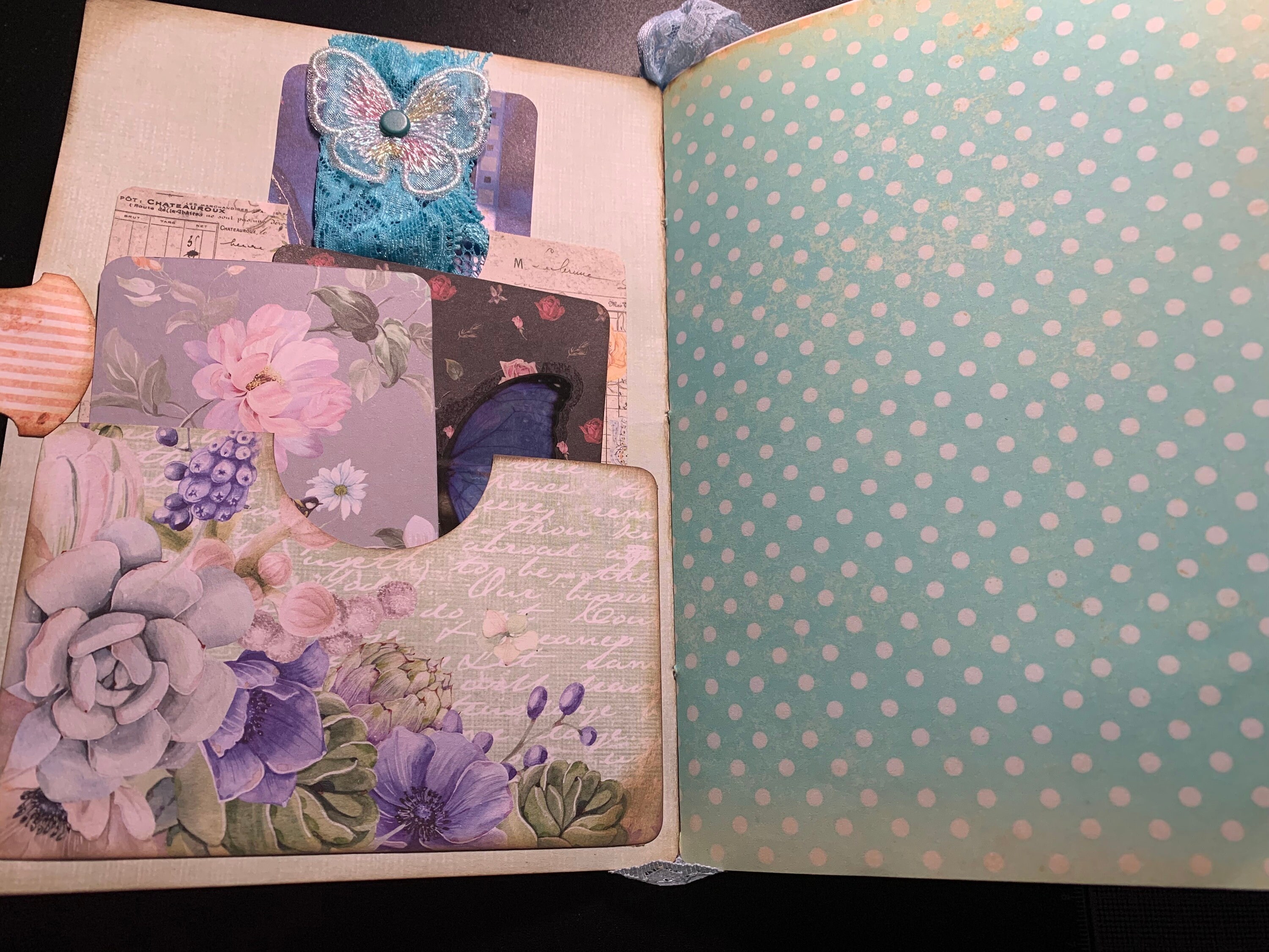 Blue Floral Vintage Theme JUNK JOURNAL With Lace, Tags, Cards and Bling ...