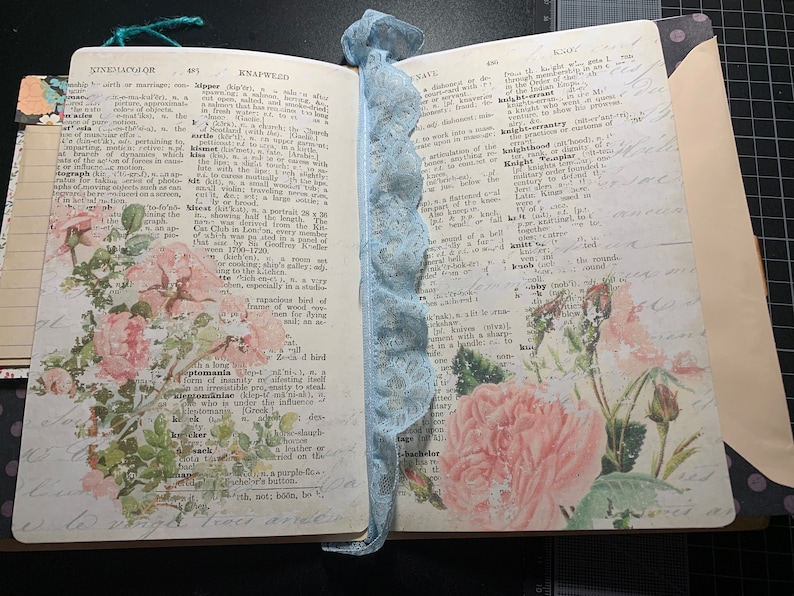 Blue Floral Vintage Theme JUNK JOURNAL With Lace, Tags, Cards and Bling ...