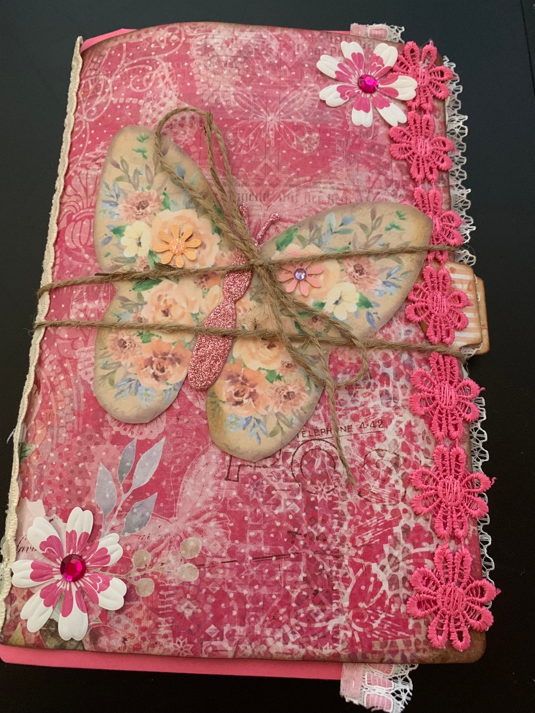 Pink Butterfly Floral Vintage Theme JUNK JOURNAL With Lace, Tags, Cards ...