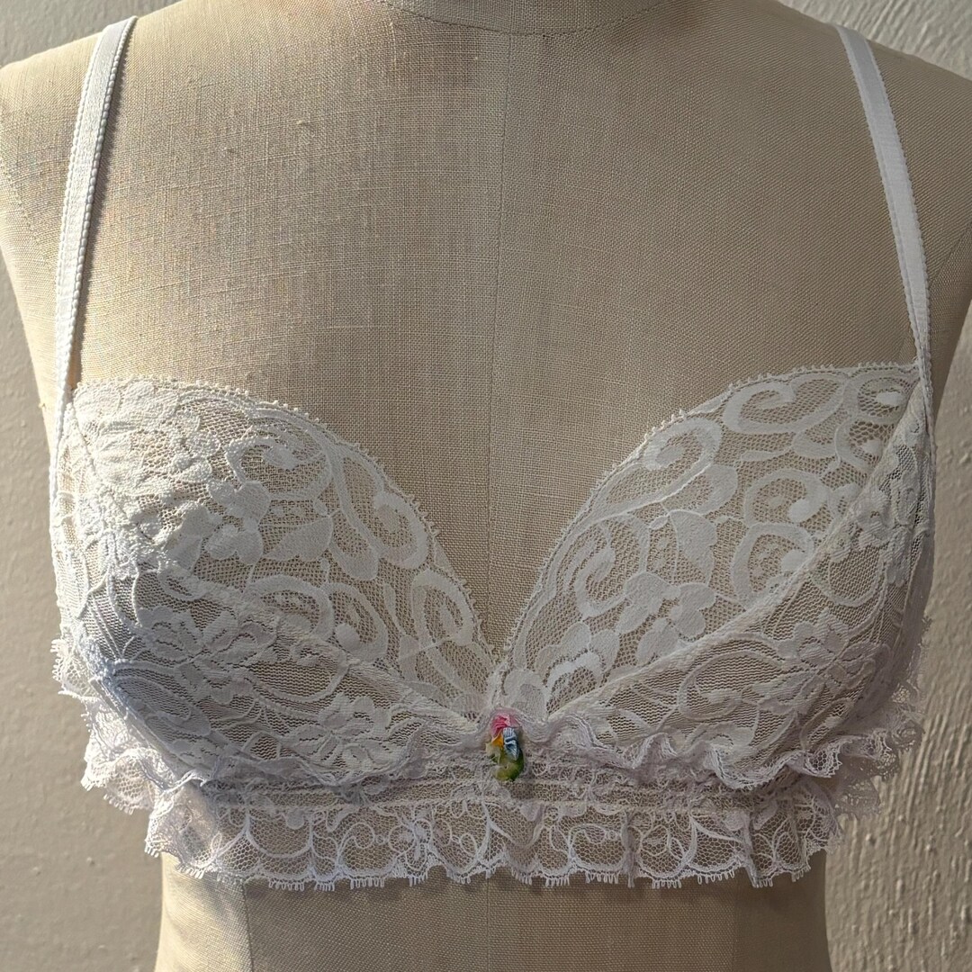 Vintage 80s Evan-picone All Sheer Lace Ruffle Bra / Size Small / White ...