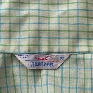 1960s Vintage Jantzen Women's Button-up Shirt Size 10 Green & Blue ...