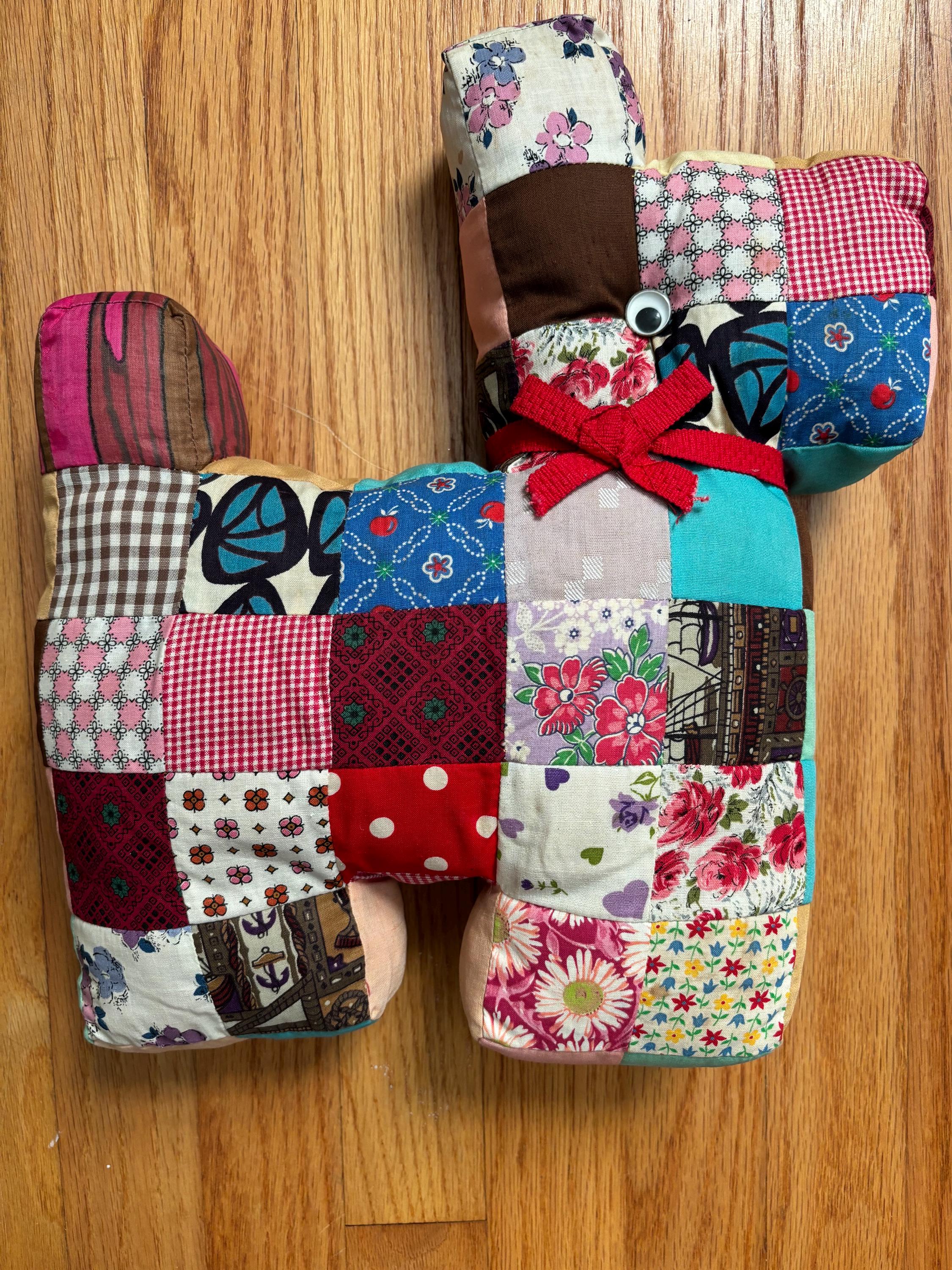 Vintage Handmade Patchwork Quilt Pillow Toy Dog Scottie Stuffed Animal ...