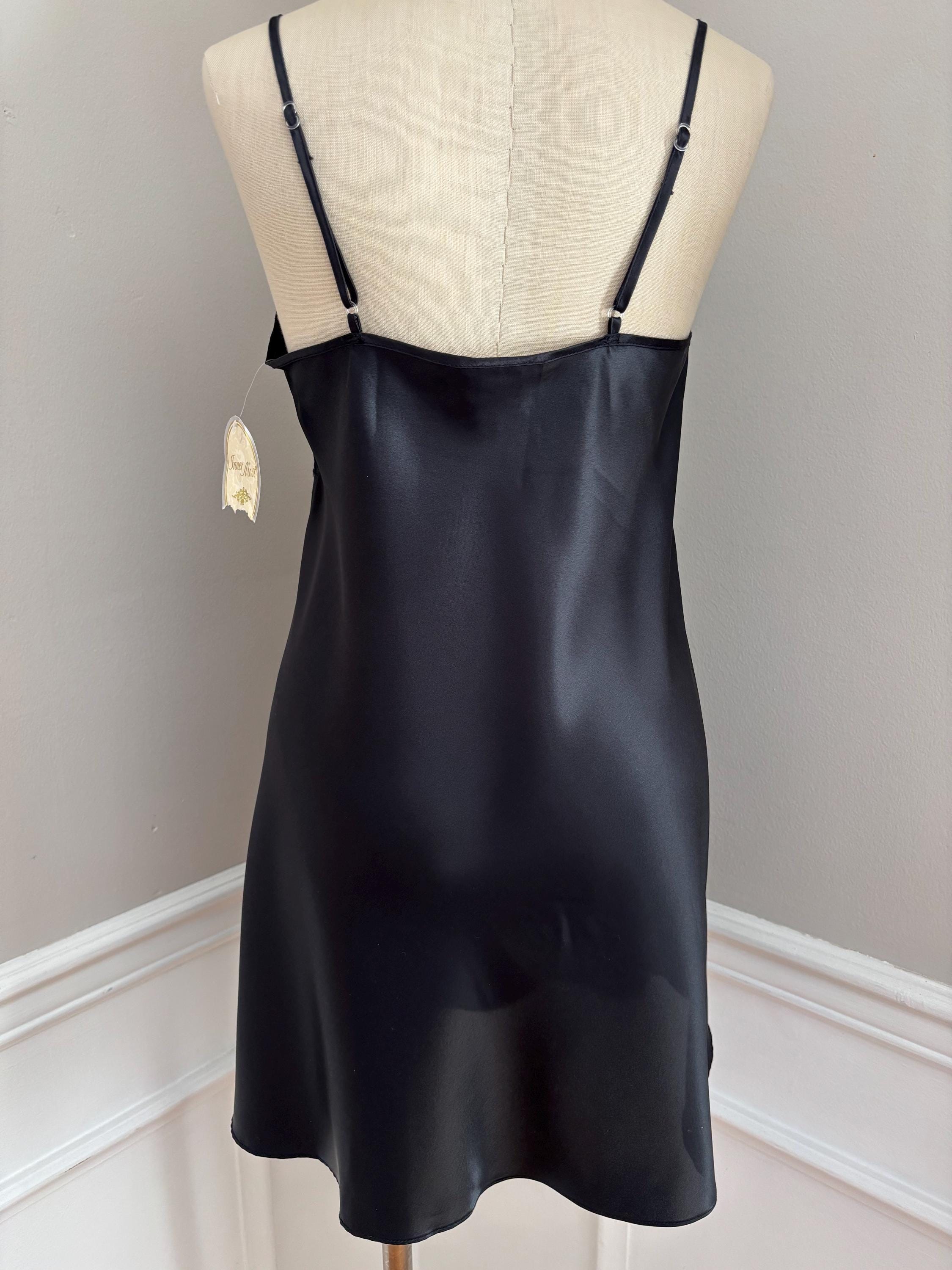 Rare Vintage Black Satiny Slip Dress Mini Nightgown Velvet Bust / Size ...