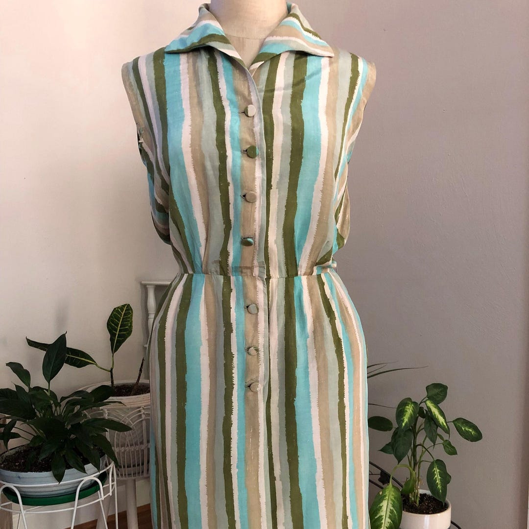 Vintage 60s Unique Shift Dress by IKE CLARK DALLAS Turquoise & Green ...