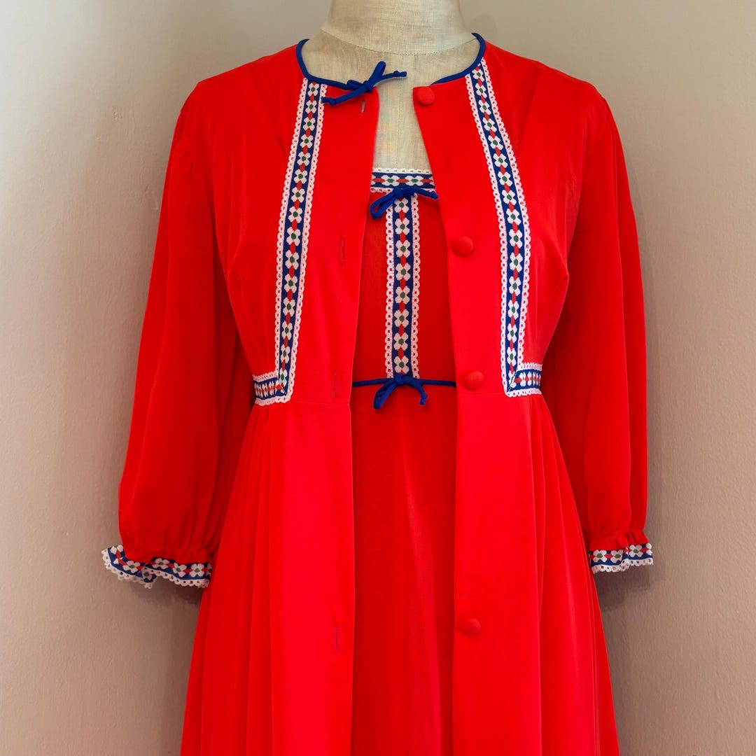 Vintage Lorraine Long Red Nightgown & Robe Peignoir Set / Size Small - Etsy