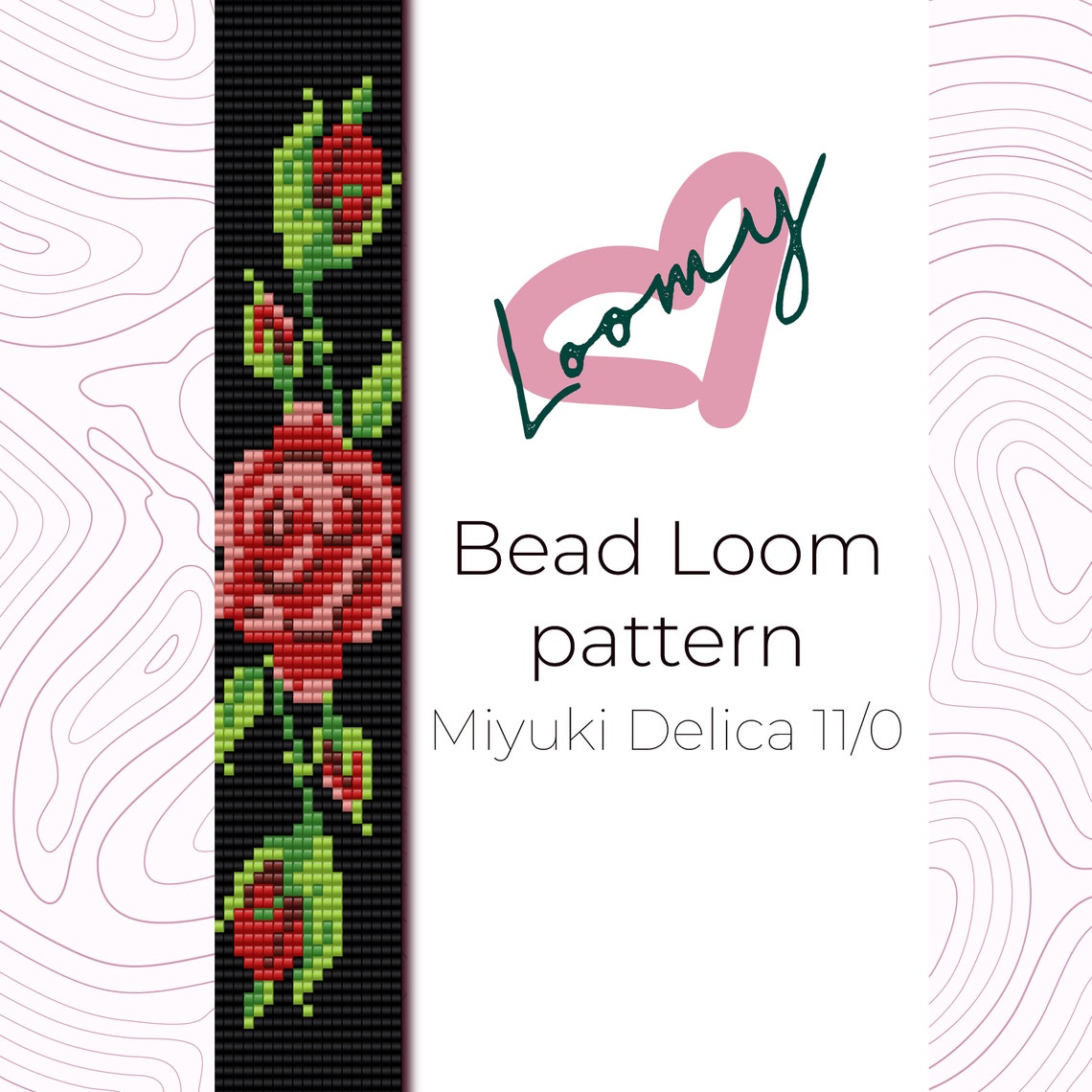 Red Rose Bead Loom Pattern Loom Bracelet Pattern Loom Beading Pattern ...