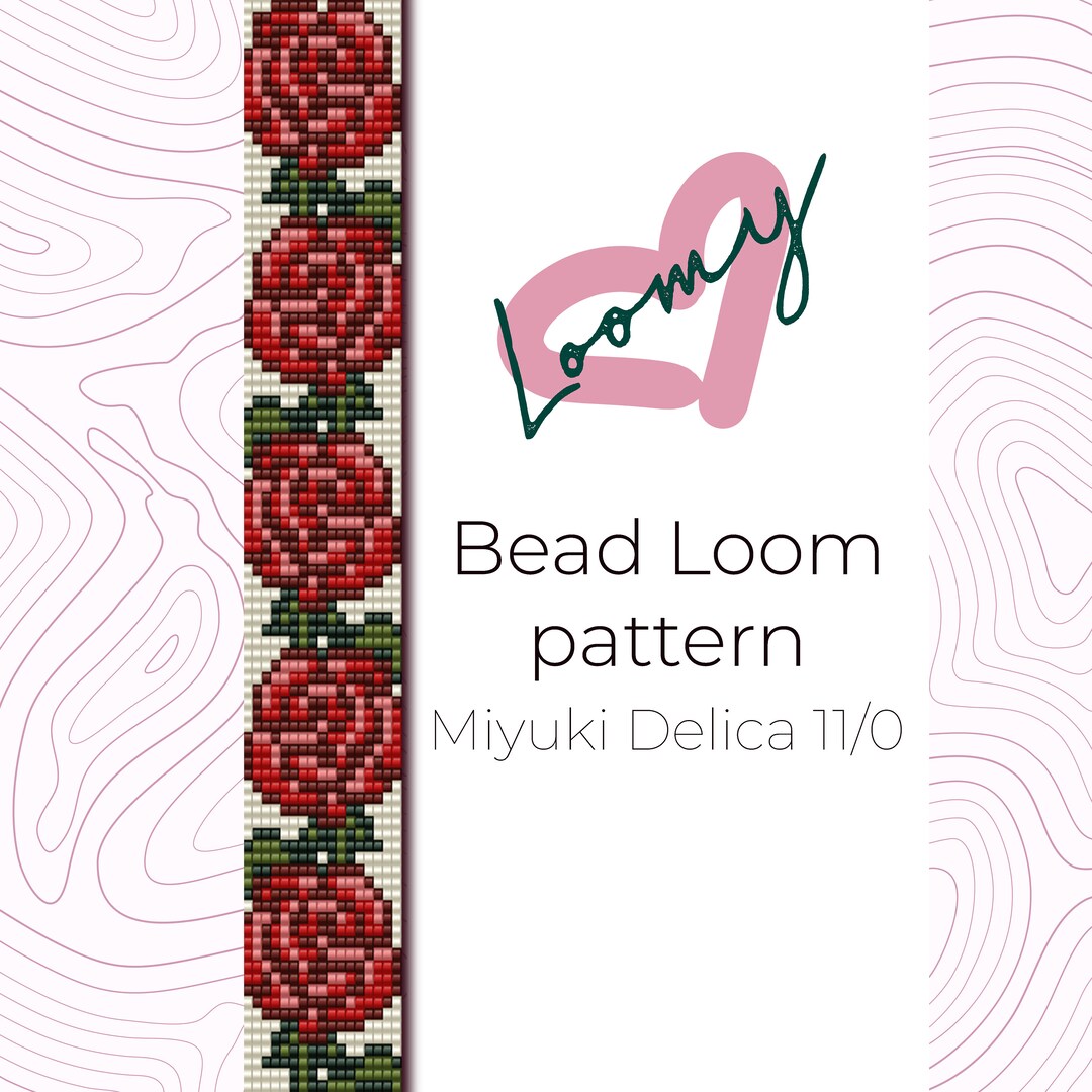 Red Roses on White - Bead Loom Pattern - Loom Bracelet Pattern - Loom ...