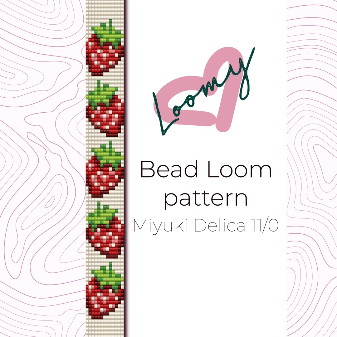 Narrow Strawberries on White - Bead Loom Pattern - Loom Bracelet ...
