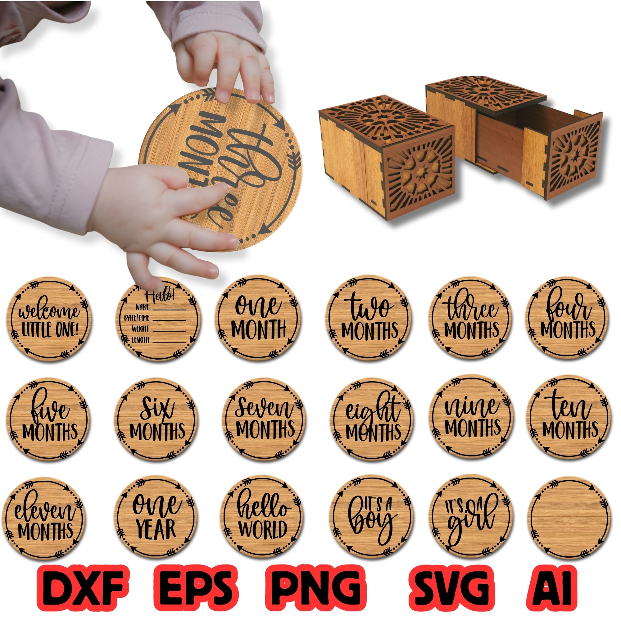 Milestone Cards Bundle SVG Laser Cut File - Glowforge Milestone Discs ...