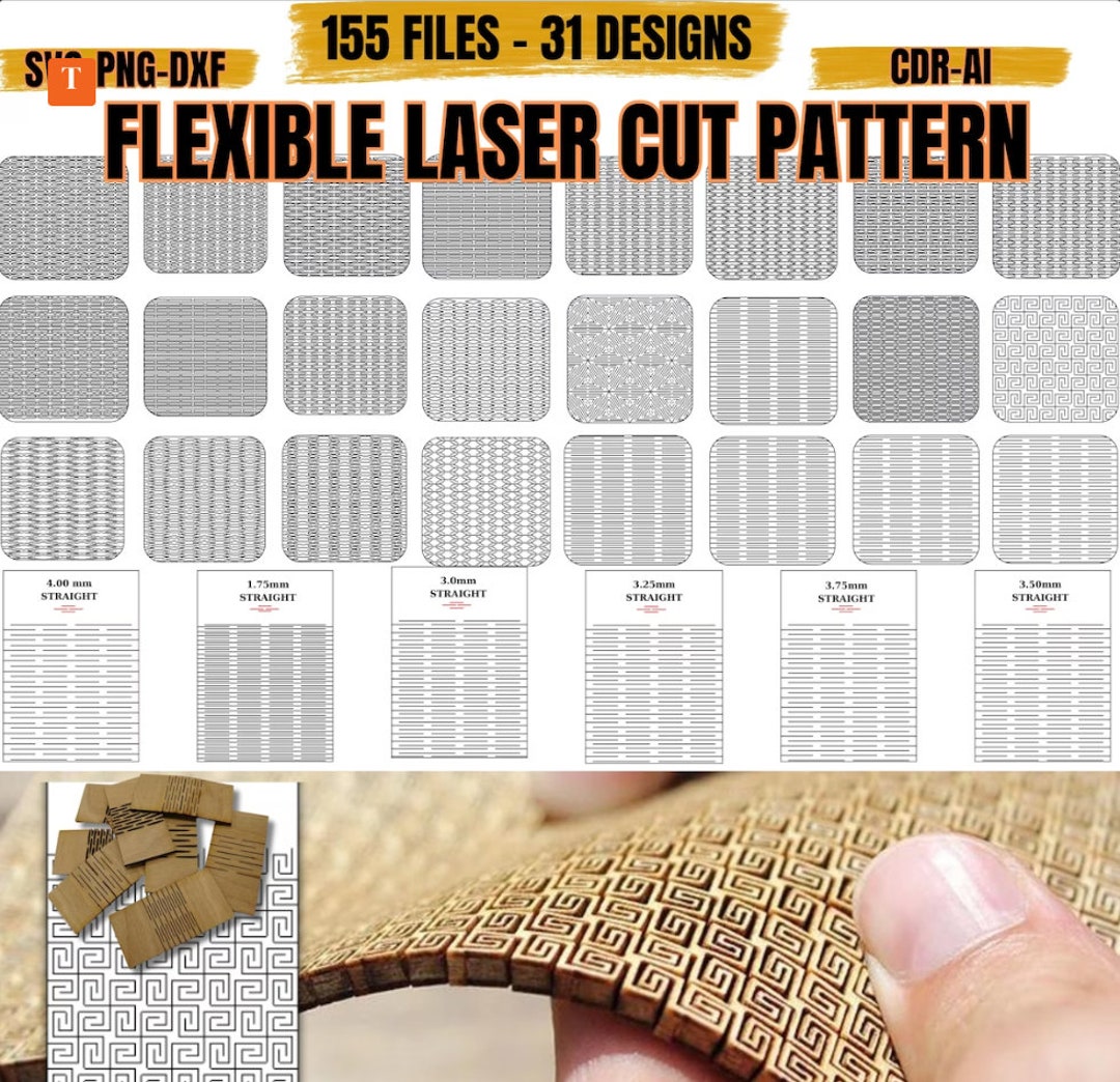 Flexible Plywood Laser Cut Files: Living Hinge SVG Template (digital ...